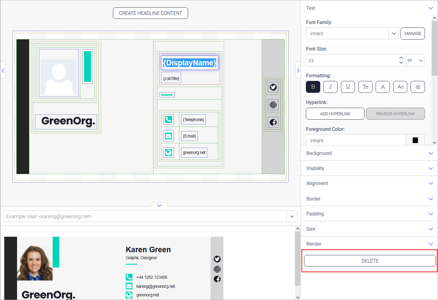 Working with the Text signature element – Exclaimer Knowledge Base